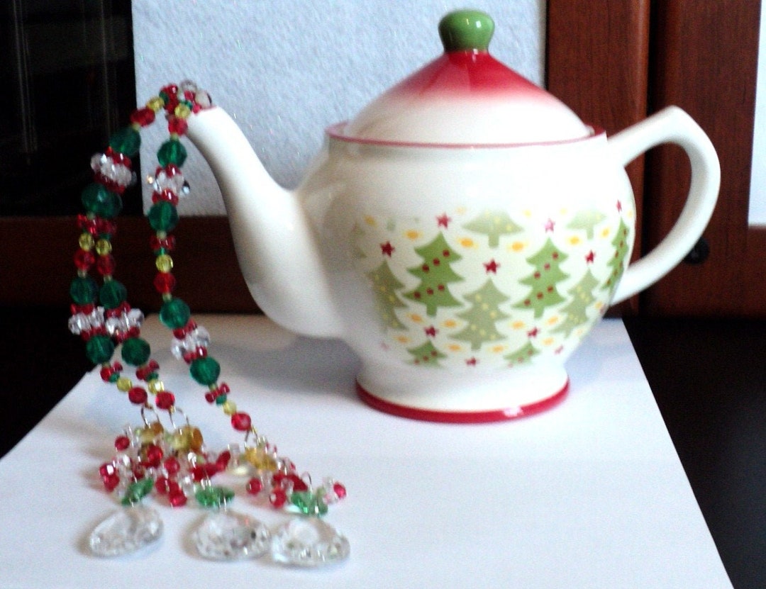 Upcycled Beaded Christmas Tree Tea Pot, Christmas Home Decoration ...