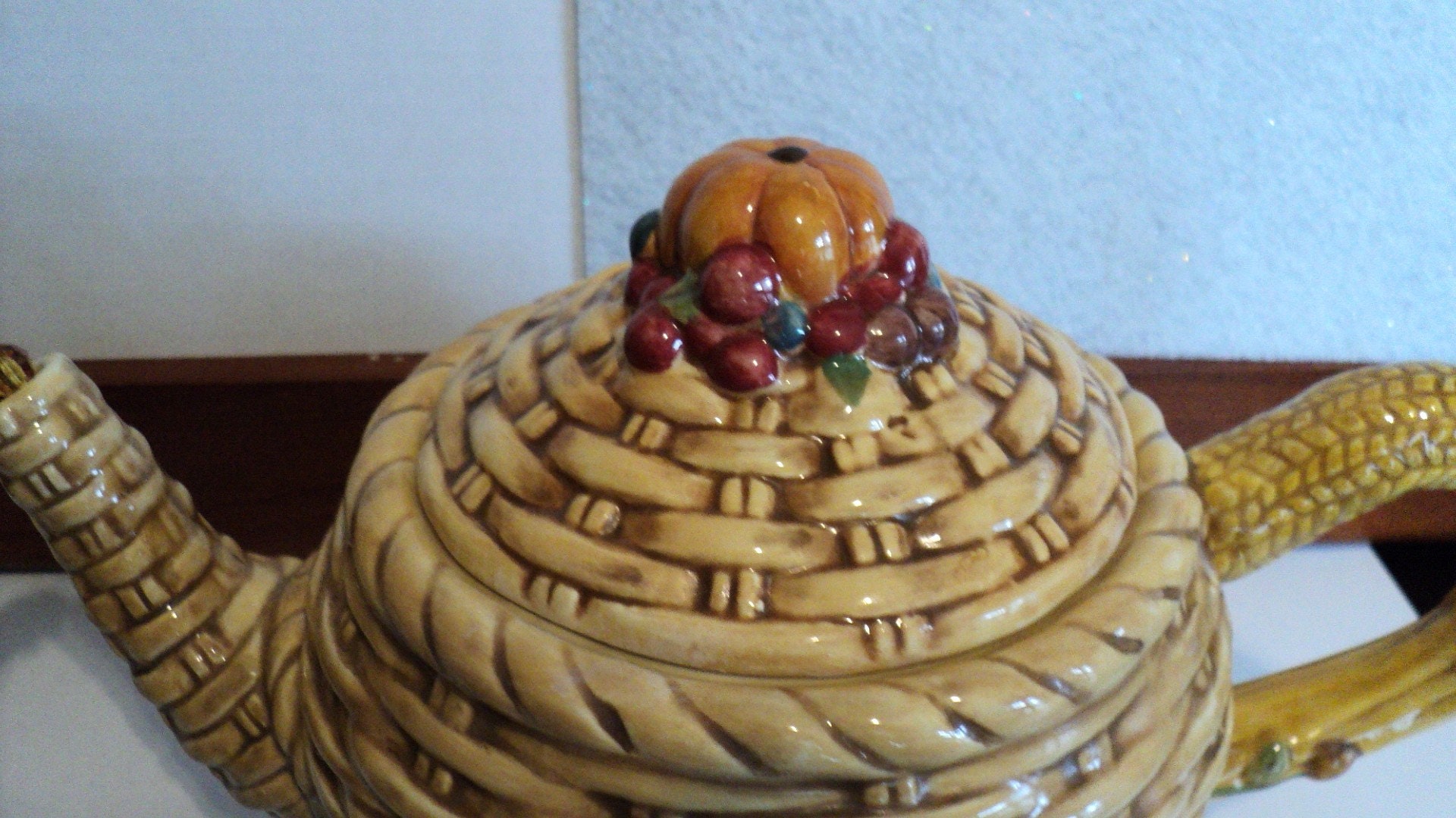 Fall Vegetable Harvest Basket Tea Pot, Fall Table Centerpiece, Beaded ...