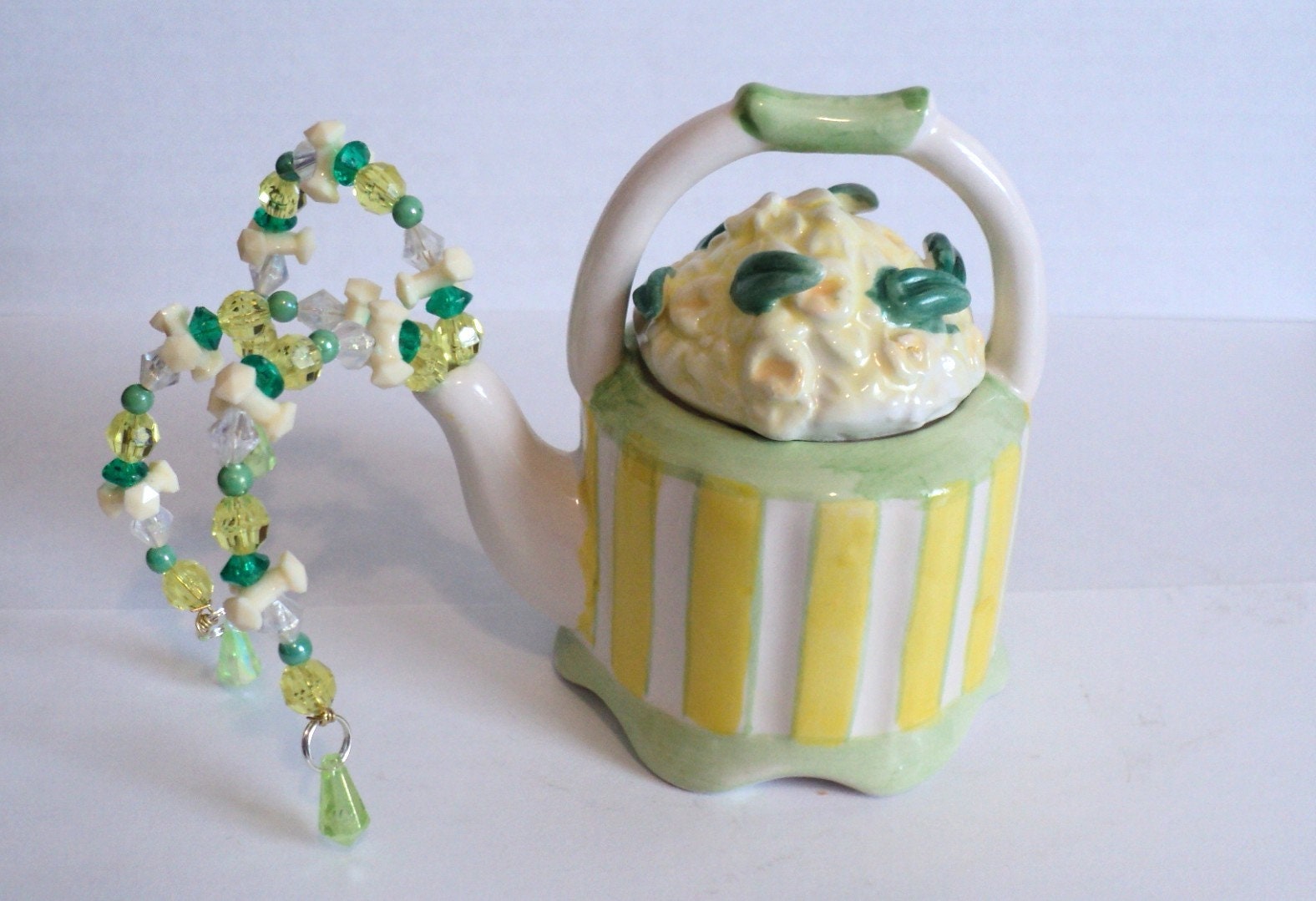 Upcycled Beaded Daffodil Teapot: Mini Ceramic Floral Decor - Etsy