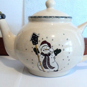 Snowman Tea Pot, Beaded Tea Pot, Blue Red Green and White, Winter ...