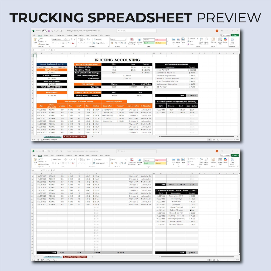 Truckers Dispatch Log Sheet, CDL Mileage Log Spreadsheet, Fleet ...