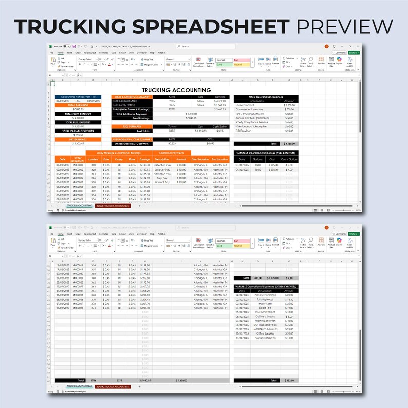 Truckers Dispatch Log Sheet, CDL Mileage Log Spreadsheet, Fleet ...