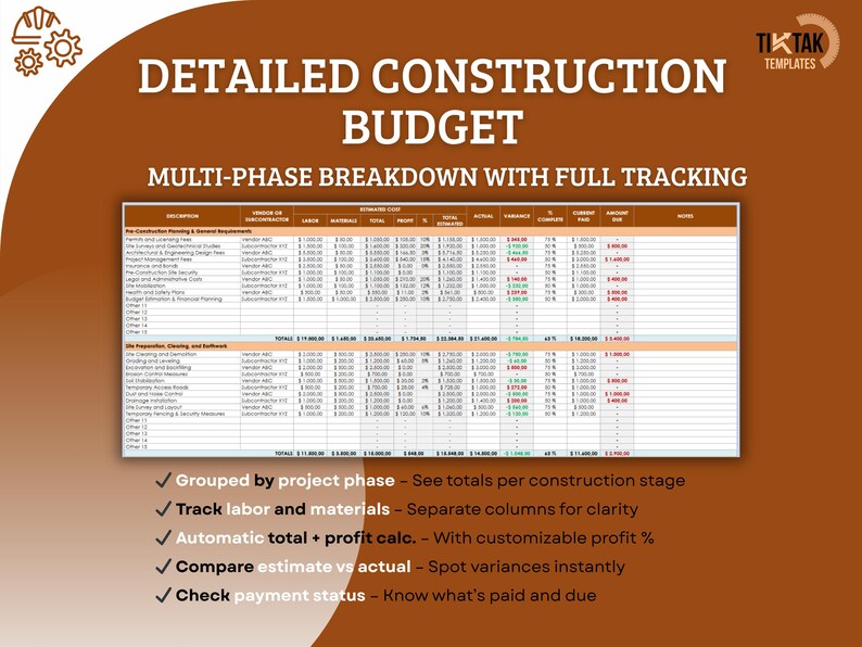 Construction Project Expense Tracker, Construction Project Cost Tracker ...