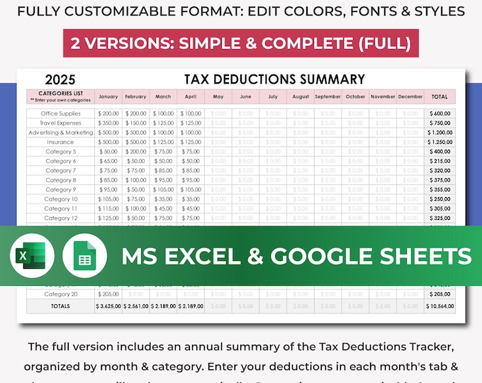 Tax Deduction Tracker Spreadsheet Template. Small Business Tax ...