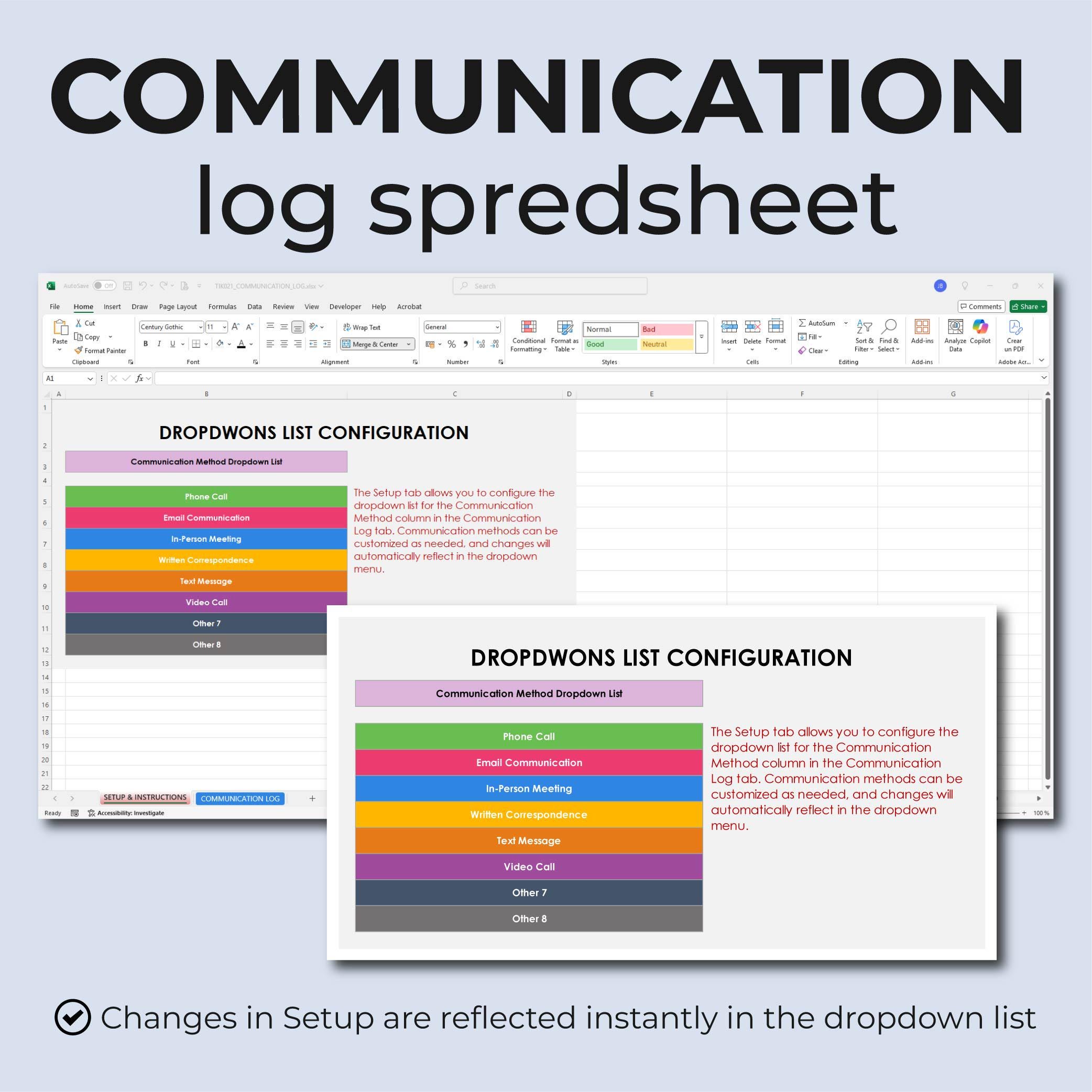 Excel and Google Sheets Communication Log, Meeting and Call Log ...