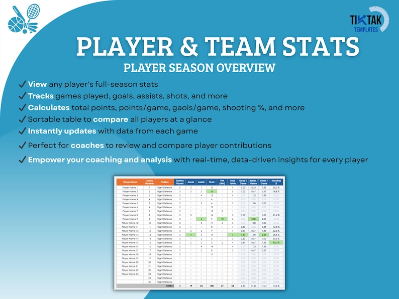 Hockey Stats Spreadsheet Template, Hockey Player Stats Tracker Log, Hockey Team Stats, Hockey ...