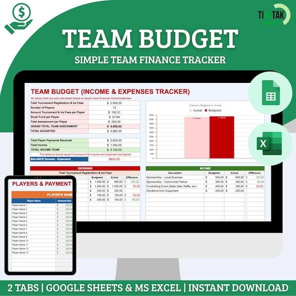 Travel Baseball Team Budget Spreadsheet - Etsy