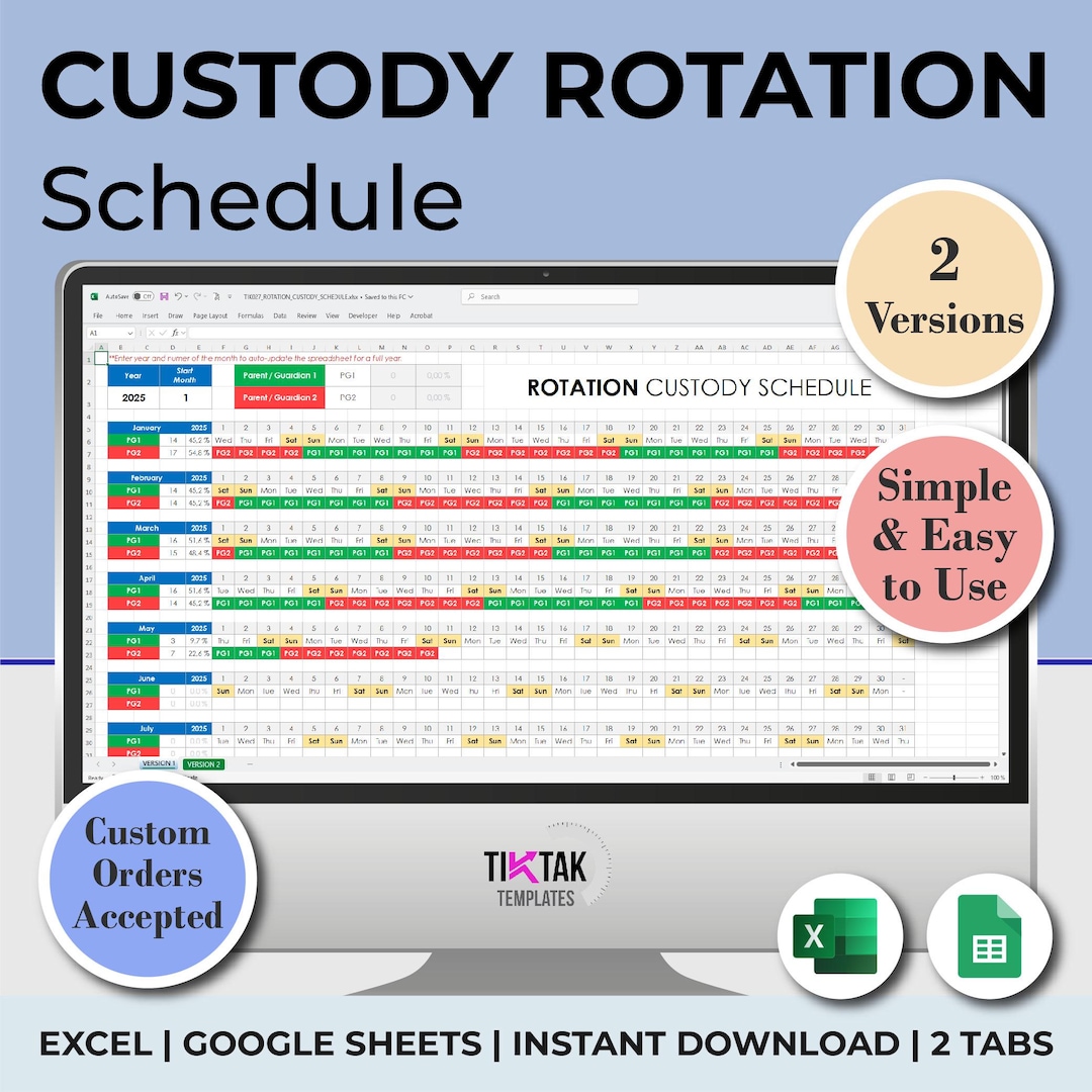 Custody Rotation Schedule Spreadsheet, Shared Custody Rotation Calendar ...