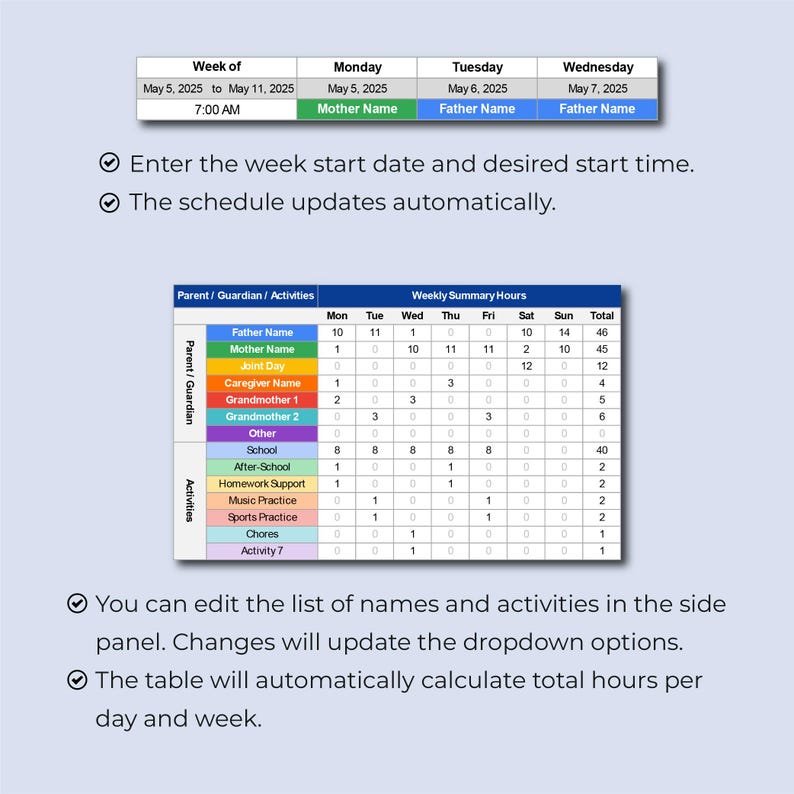 Co-parenting Time Tracker Template, Excel Google Sheets, Divorced ...
