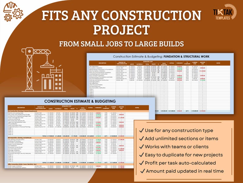 Construction Project Expense Tracker, Construction Project Cost Tracker ...