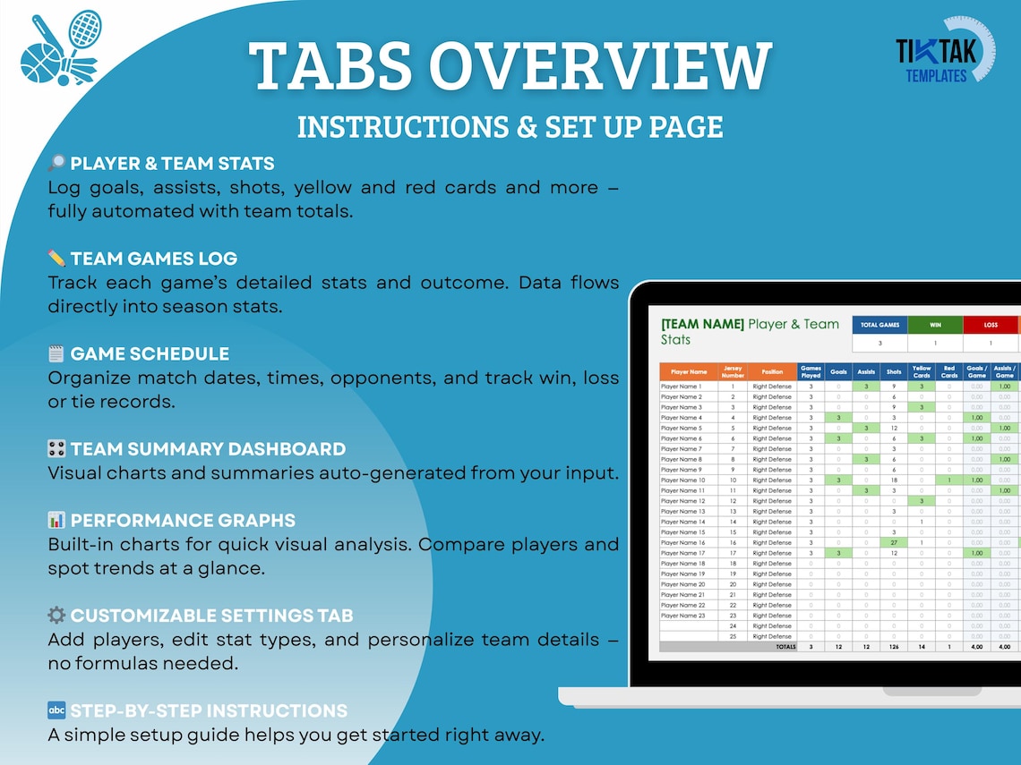 Soccer Stats Spreadsheet Template, Soccer Player Stats Tracker & Game ...