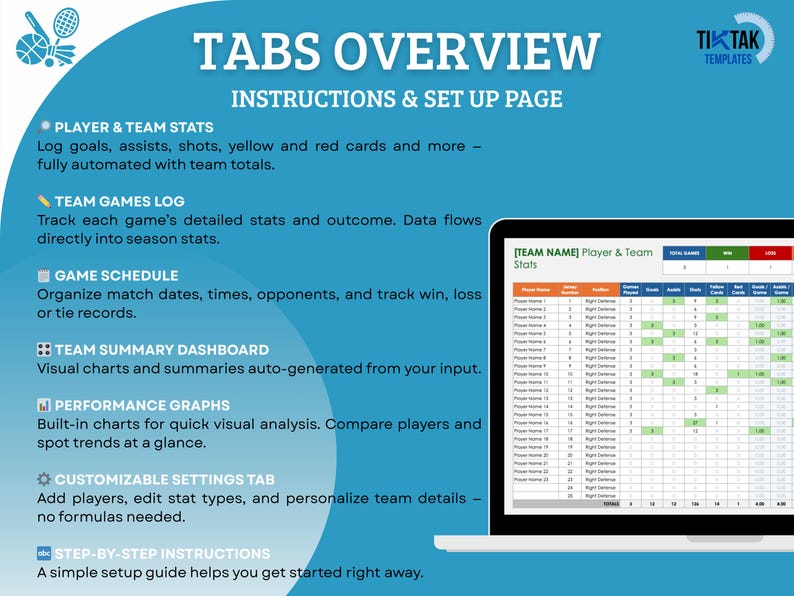 Football Stats Spreadsheet Template, Football Player Stats Tracker Log ...