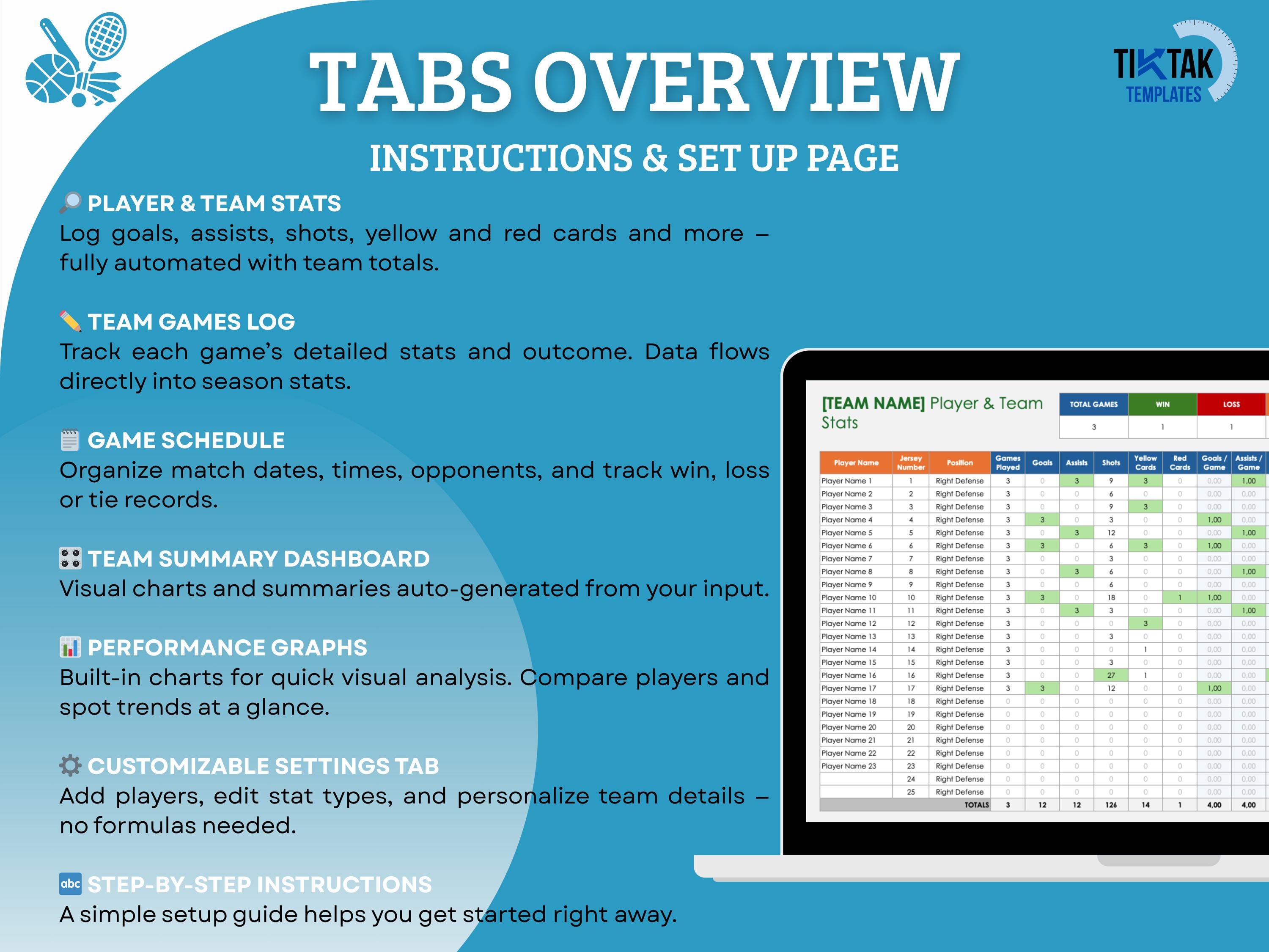 Football Stats Spreadsheet Template, Football Player Stats Tracker Log ...