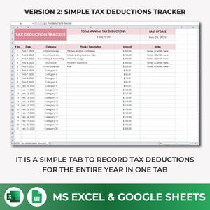 Tax Deduction Tracker Spreadsheet Template. Small Business Tax ...