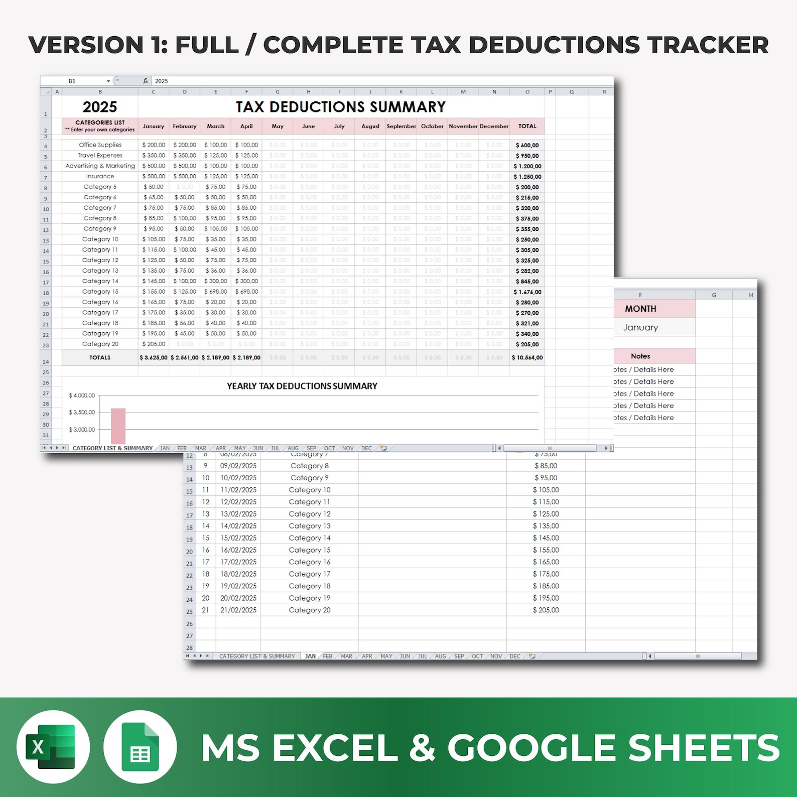 Tax Deduction Tracker Spreadsheet Template. Small Business Tax ...