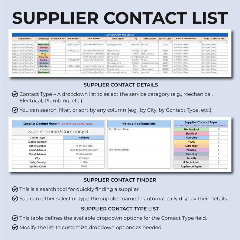 Excel Contact List Tracker, Client Tracker Sheet, Google Sheets Contact ...
