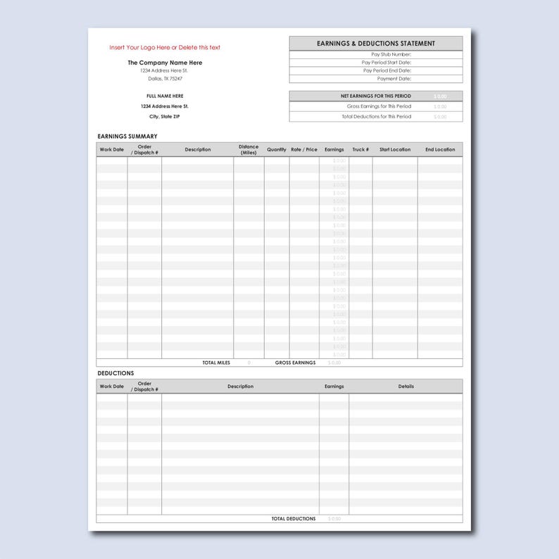 Trucker Pay Record, Truck Driver Payment Spreadsheet Template, Trucker ...