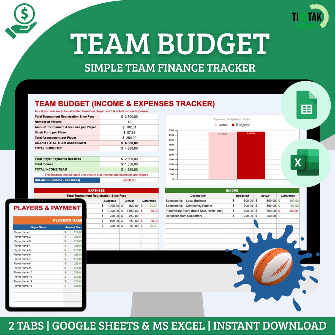 Rugby Team Budget Spreadsheet Template, Youth Rugby Team Expenses ...