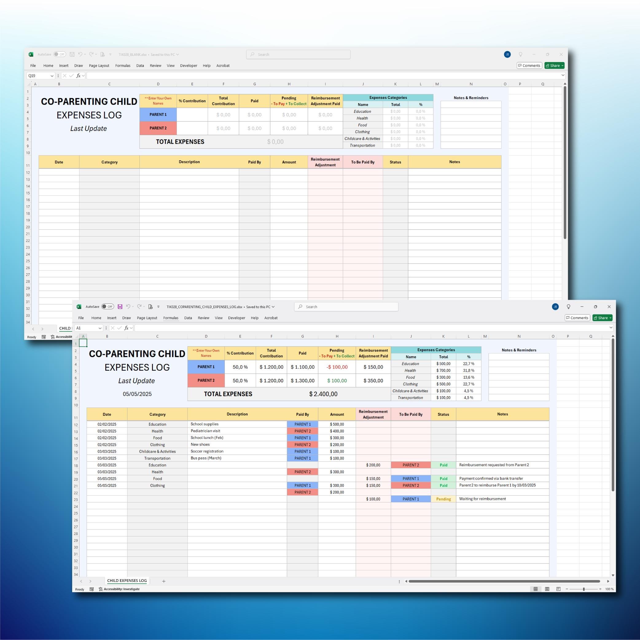 Coparenting Visitation Calendar Log Spreadsheet, Child Custody Calendar ...