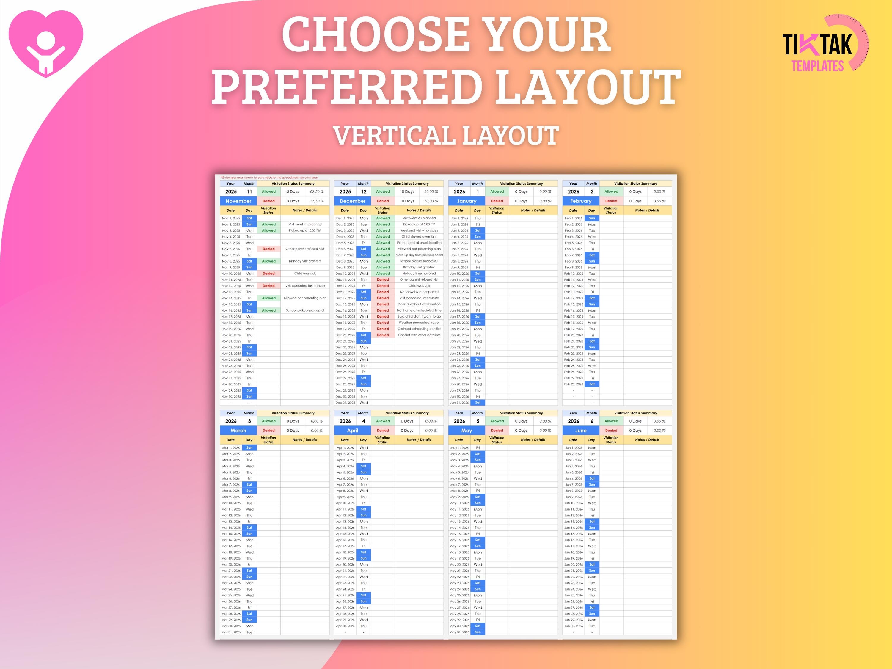 Co-parenting Custody Tracker Spreadsheet, Allowed & Denied Custody Log ...