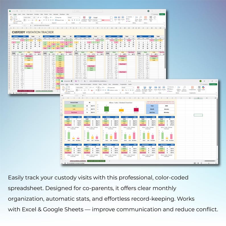 Custody Visitation Tracker, Child Custody Visitation Log, Parenting Time Tracker, Custody ...