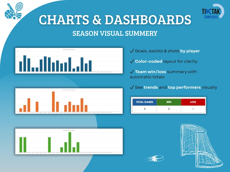 Hockey Stats Spreadsheet Template, Hockey Player Stats Tracker Log, Hockey Team Stats, Hockey ...