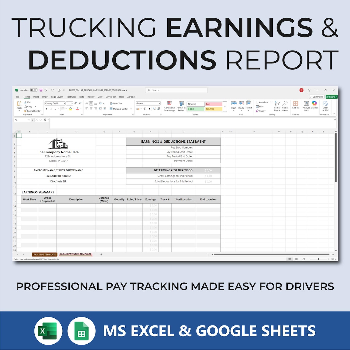 Trucker Pay Record, Truck Driver Payment Spreadsheet Template, Trucker ...