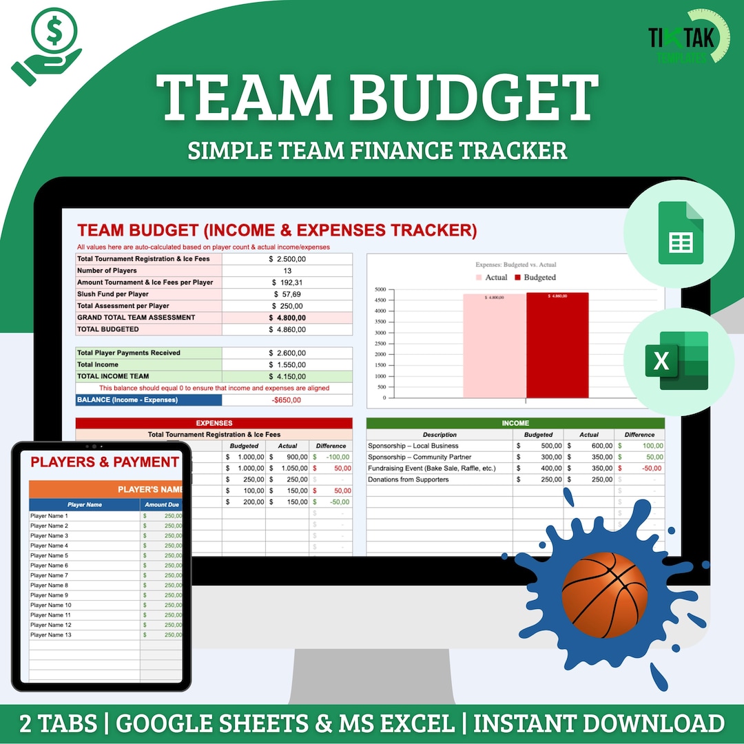 Basketball Team Budget Spreadsheet Template, Youth Basketball Team ...