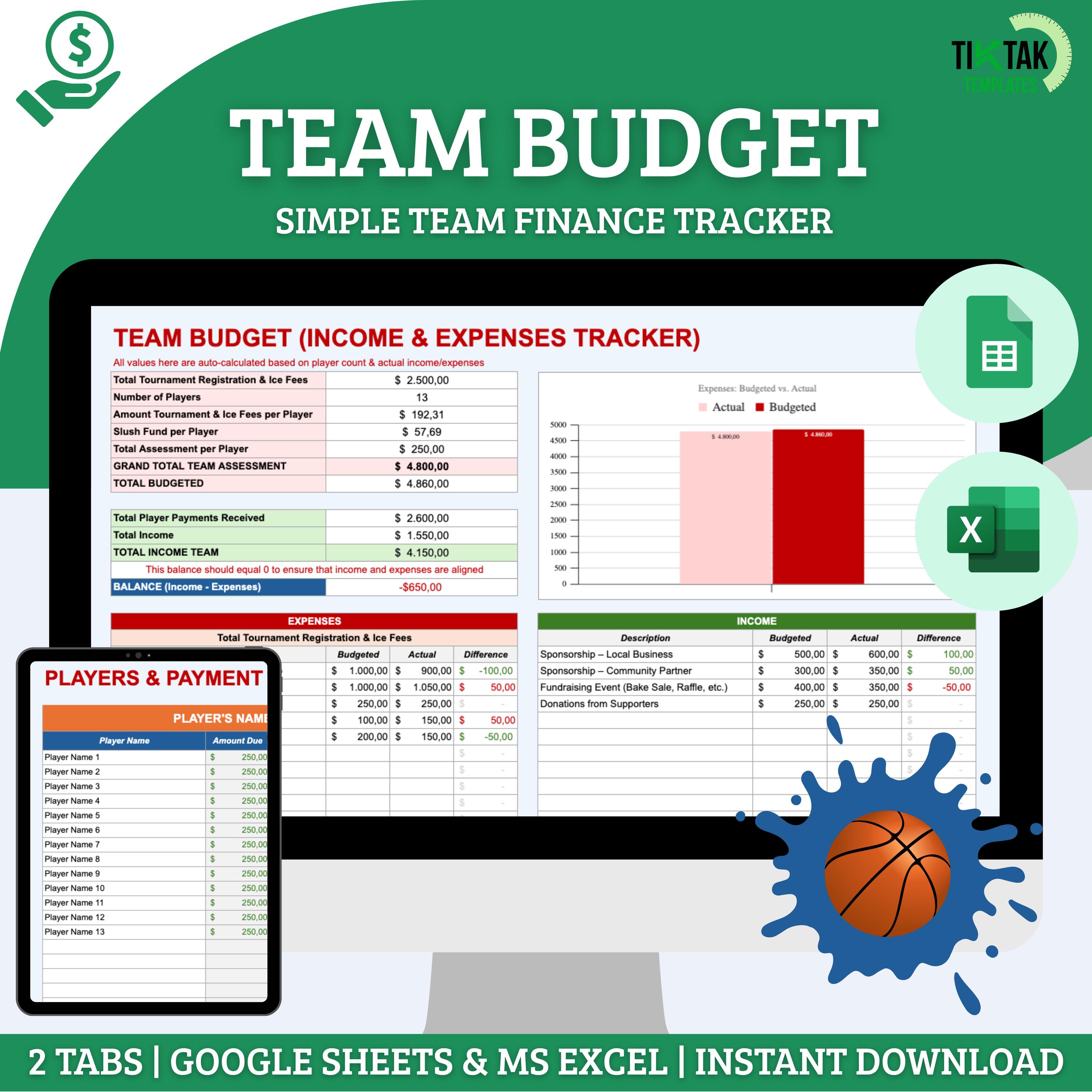 Basketball Team Budget Spreadsheet Template, Youth Basketball Team ...