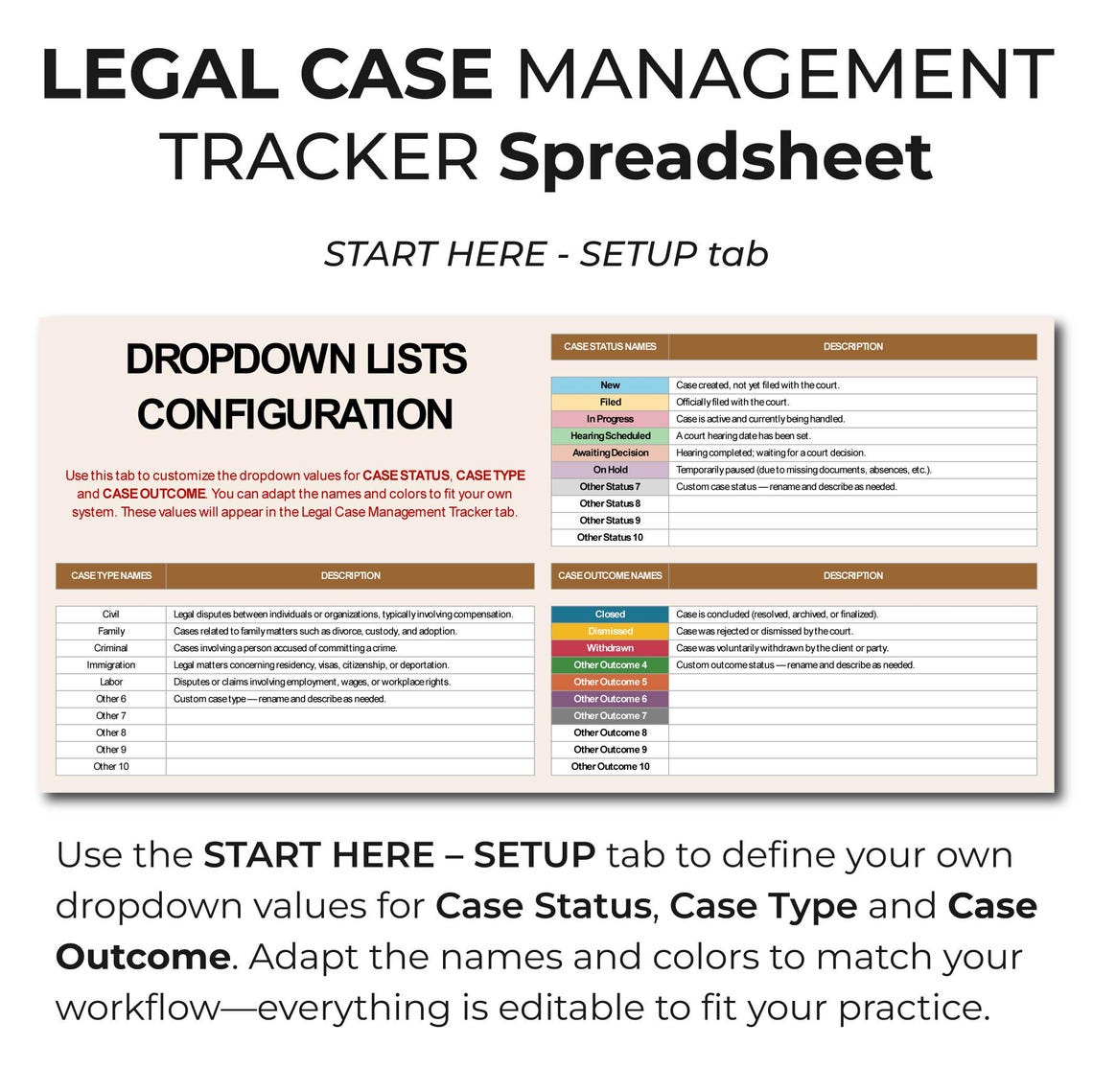 Legal Case Organizer Spreadsheet for Attorneys, Law Office Spreadsheet ...