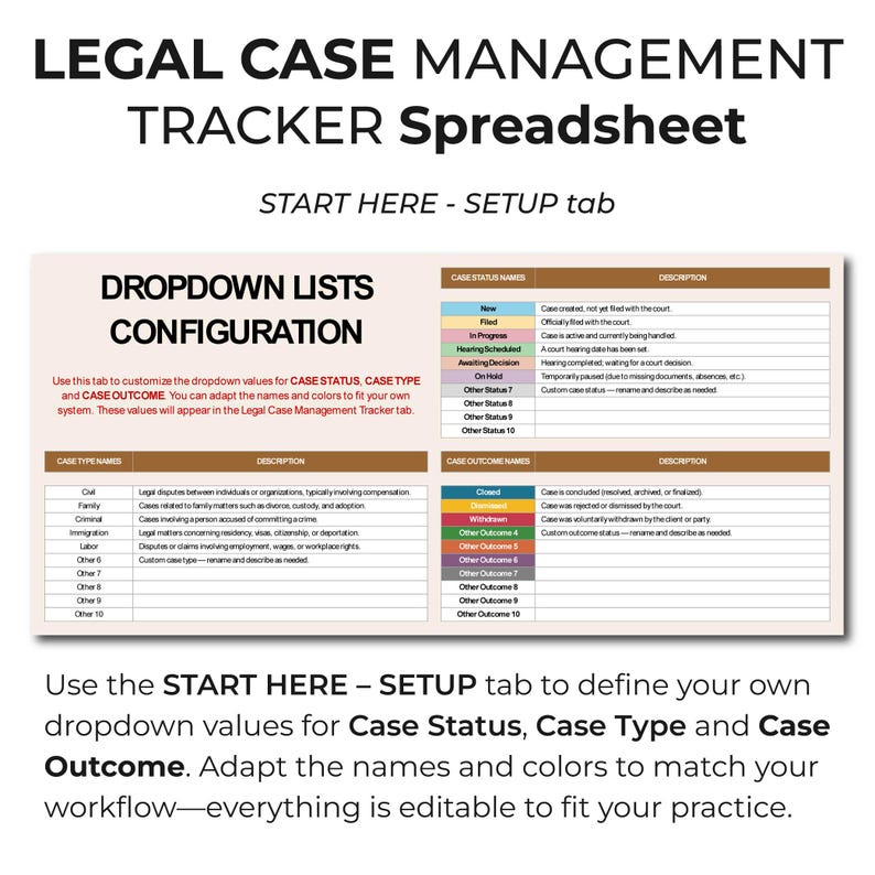 Legal Case Organizer Spreadsheet for Attorneys, Law Office Spreadsheet ...