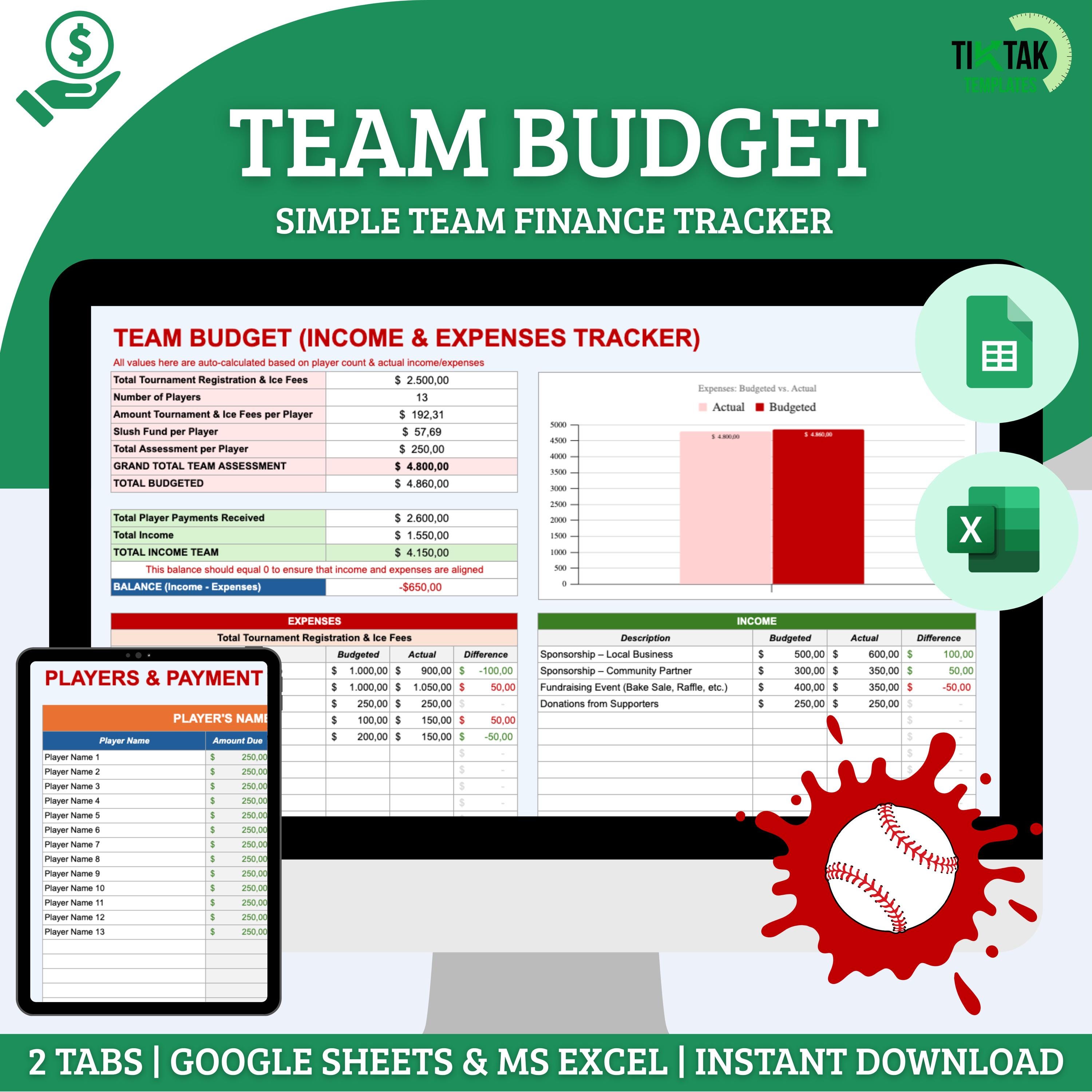 Baseball Team Budget Spreadsheet Template, Youth Baseballteam Expenses ...