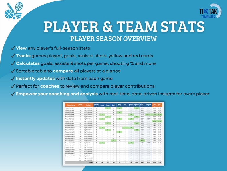 Football Stats Spreadsheet Template, Football Player Stats Tracker Log ...