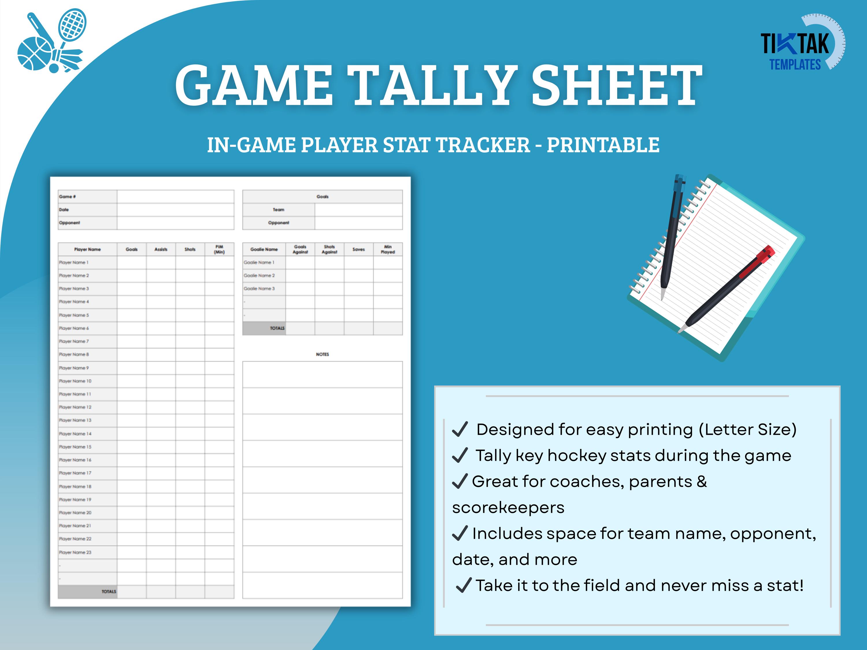 Hockey Stats Spreadsheet Template, Hockey Player Stats Tracker Log, Hockey Team Stats, Hockey ...