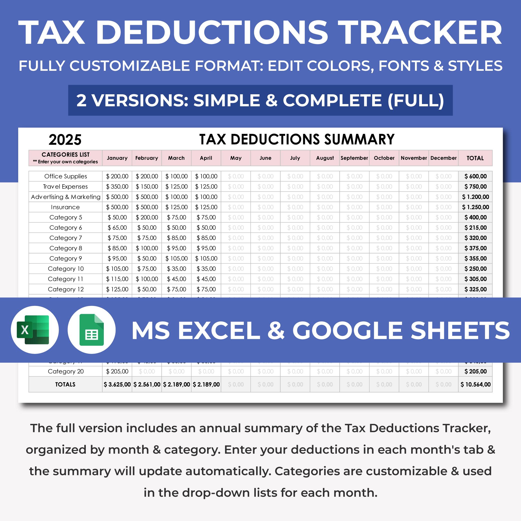 Home Office Tax Organizer, Monthly Tax Log, Tax Worksheet, Deduction ...