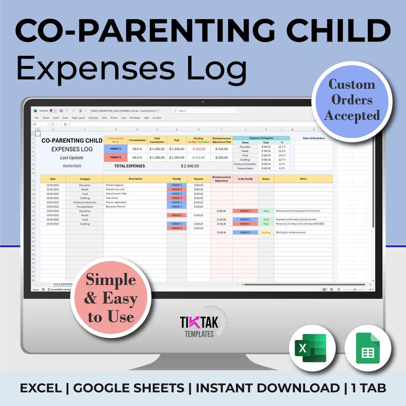 Co-parenting Child Expense Log, Shared Child Expenses Log, Parenting ...