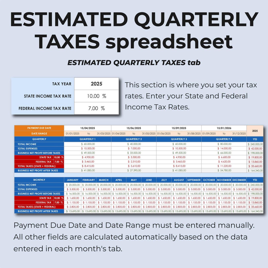 Tax Tracker Spreadsheet | Income Tax Deductions Template | Estimated ...