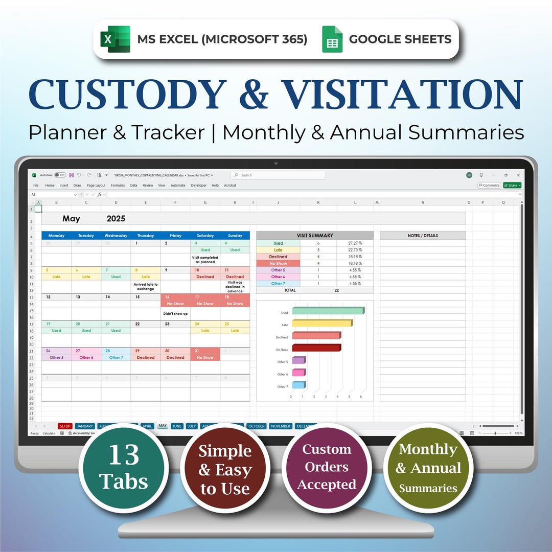 Parenting Visit Tracker Spreadsheet, Child Visitation Log Template ...