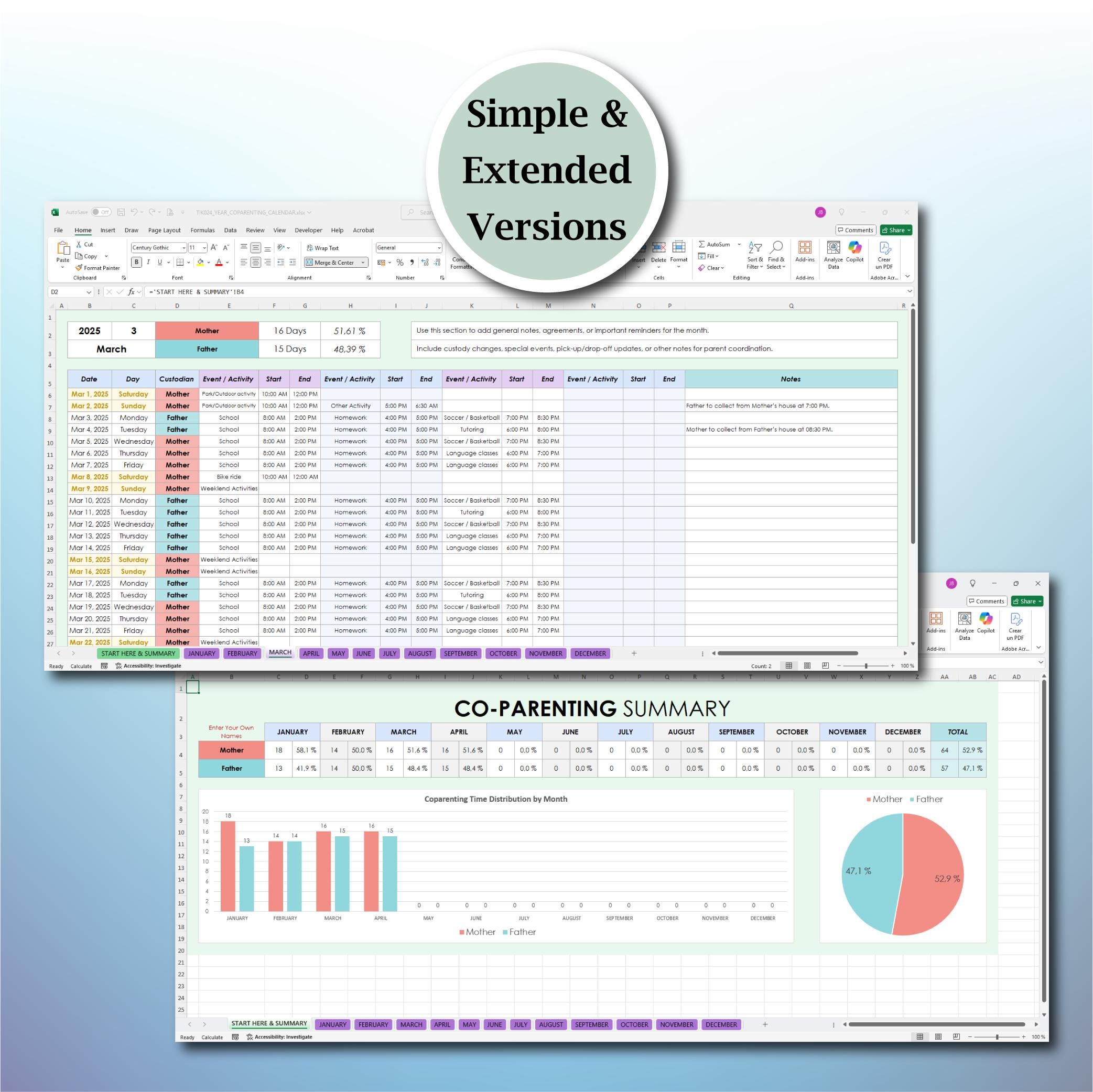 Coparenting Visitation Calendar Log Spreadsheet, Child Custody Calendar ...
