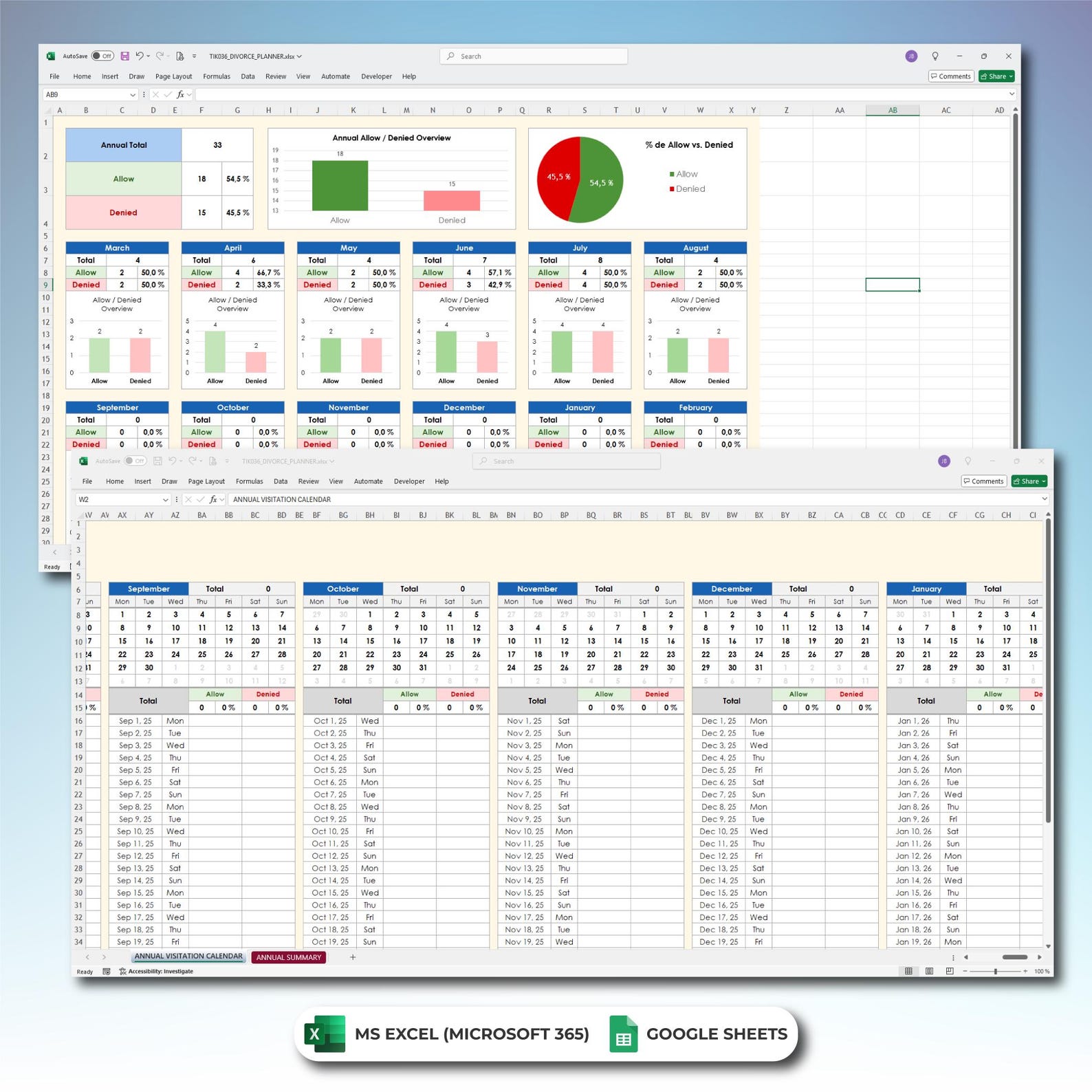 Divorce Planner Spreadsheet Template, Annual Monthly Coparenting ...