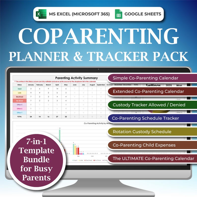 Coparenting Visitation Calendar Log Spreadsheet, Child Custody Calendar ...