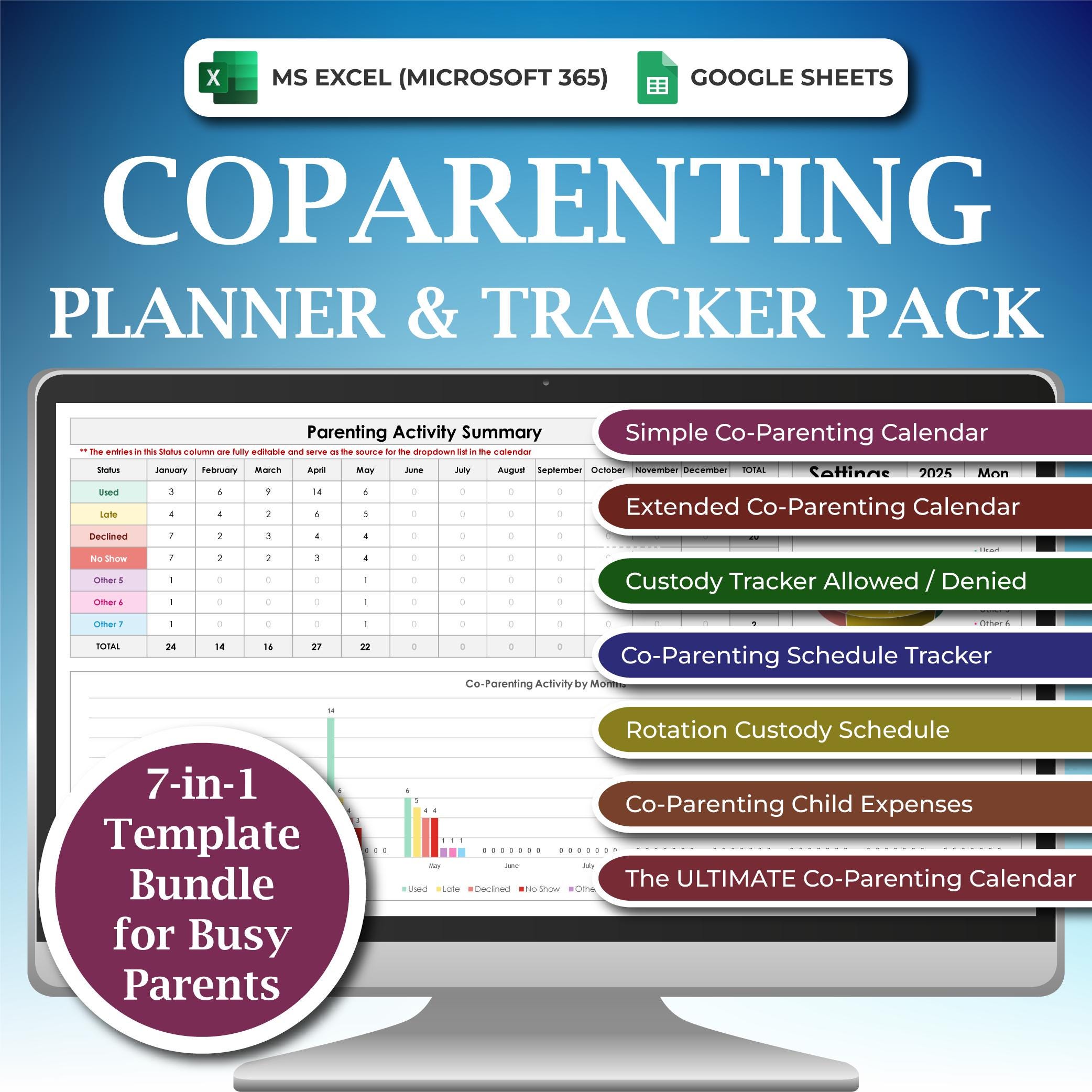 Coparenting Visitation Calendar Log Spreadsheet, Child Custody Calendar ...