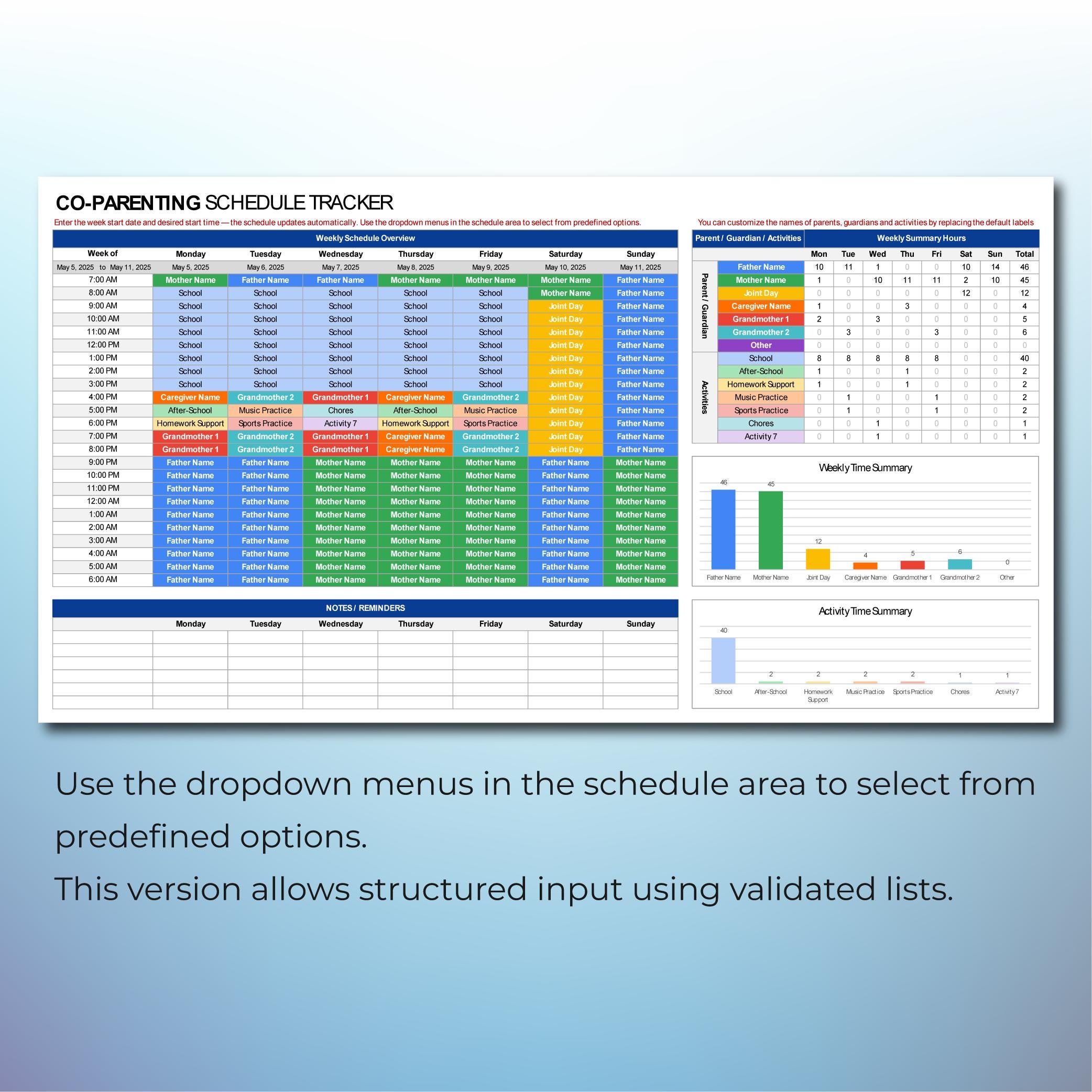 Coparenting Visitation Calendar Log Spreadsheet, Child Custody Calendar ...
