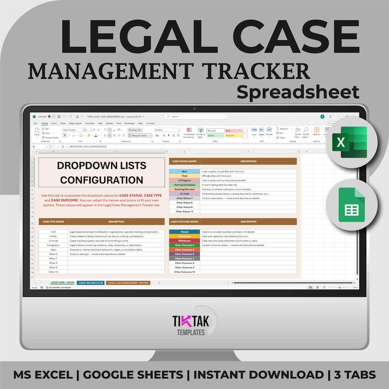 Law Firm Case Tracker Template, Excel & Google Sheets, Legal Case ...