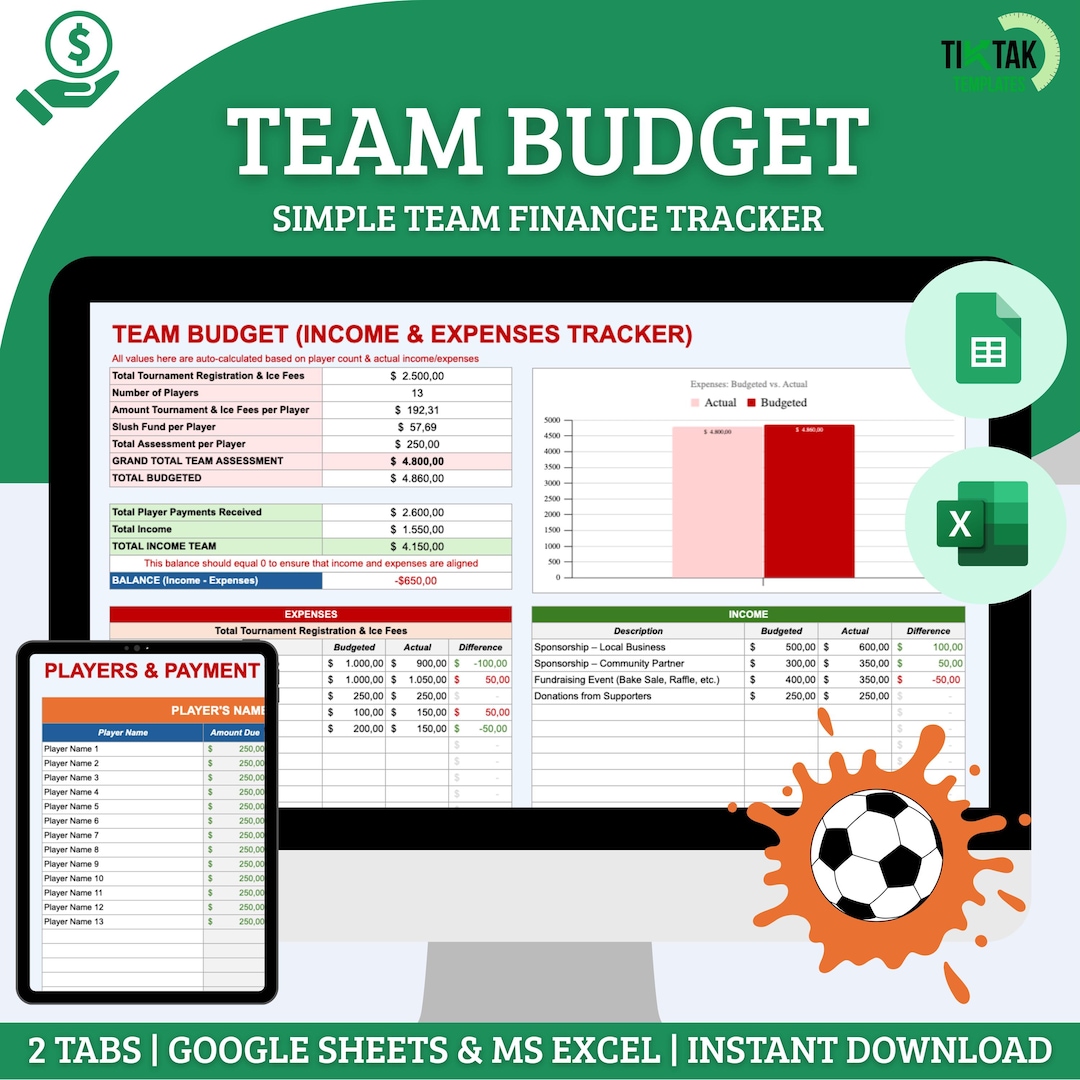 Soccer Team Budget Spreadsheet Template, Youth Soccer Team Income ...