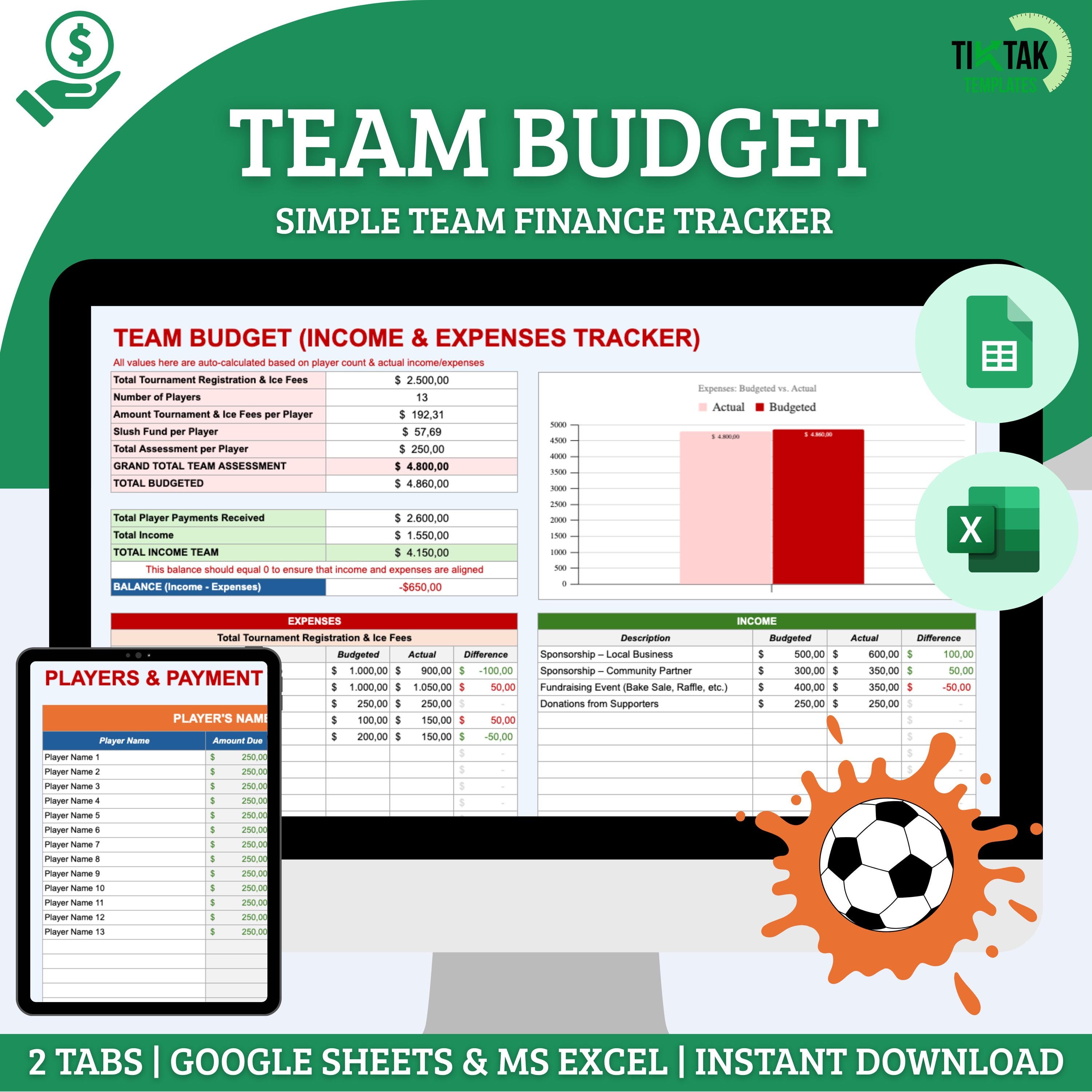 Soccer Team Budget Spreadsheet Template, Youth Soccer Team Income ...