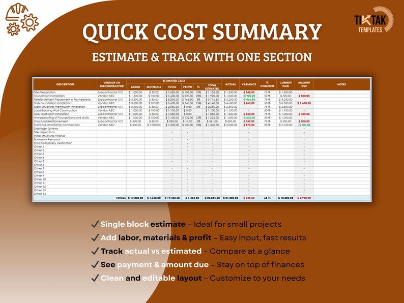 Construction Project Expense Tracker, Construction Project Cost Tracker ...