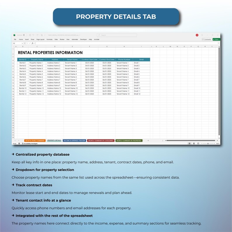 Rental Properties Income Expense Tracker, Excel Google Sheets Template, Rental Profit & Loss ...