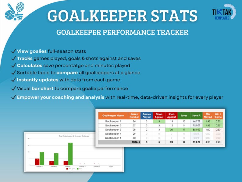 Soccer Stats Spreadsheet Template, Soccer Player Stats Tracker & Game ...