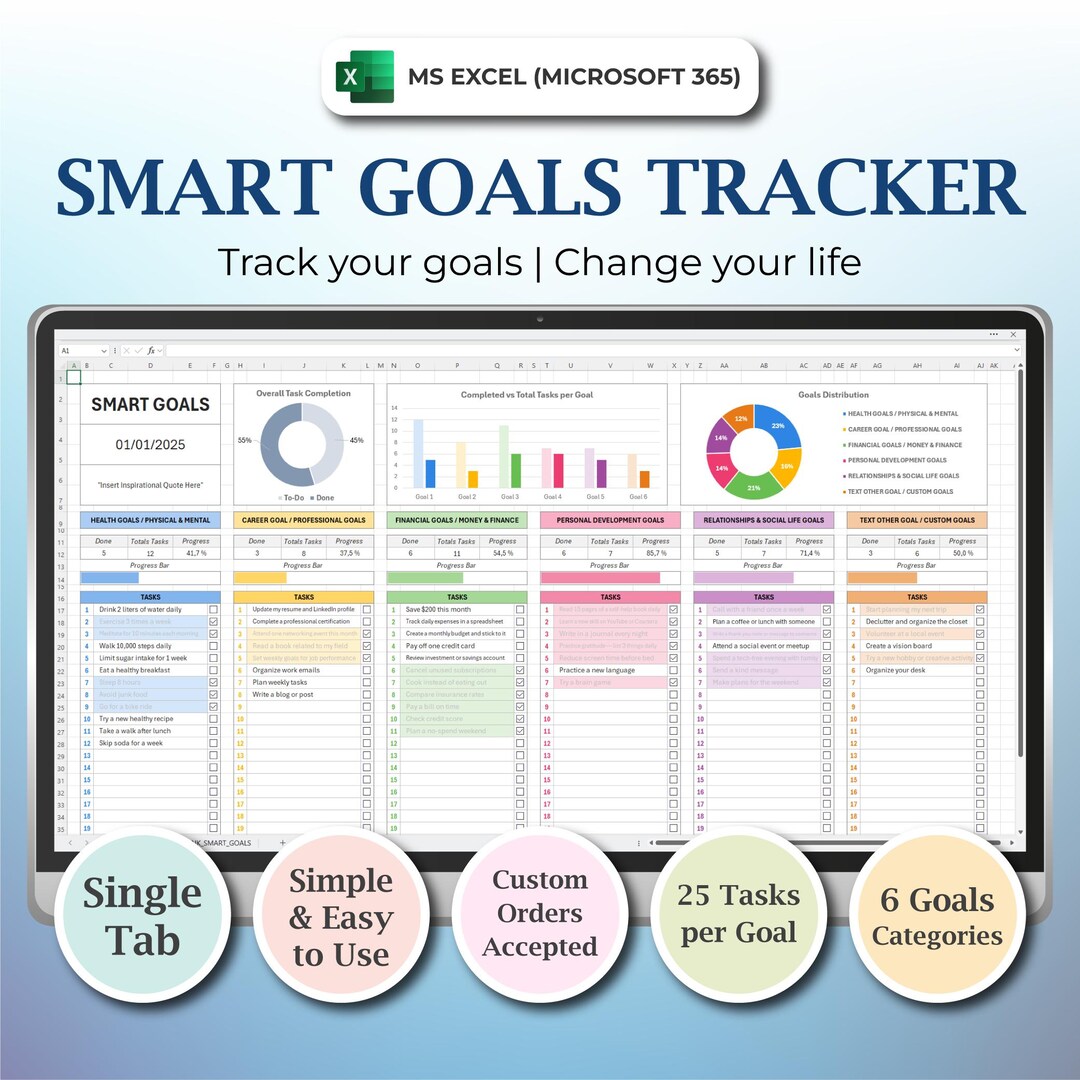 Smart Goals Tracker Template | Excel Spreadsheet | Goal Setting ...